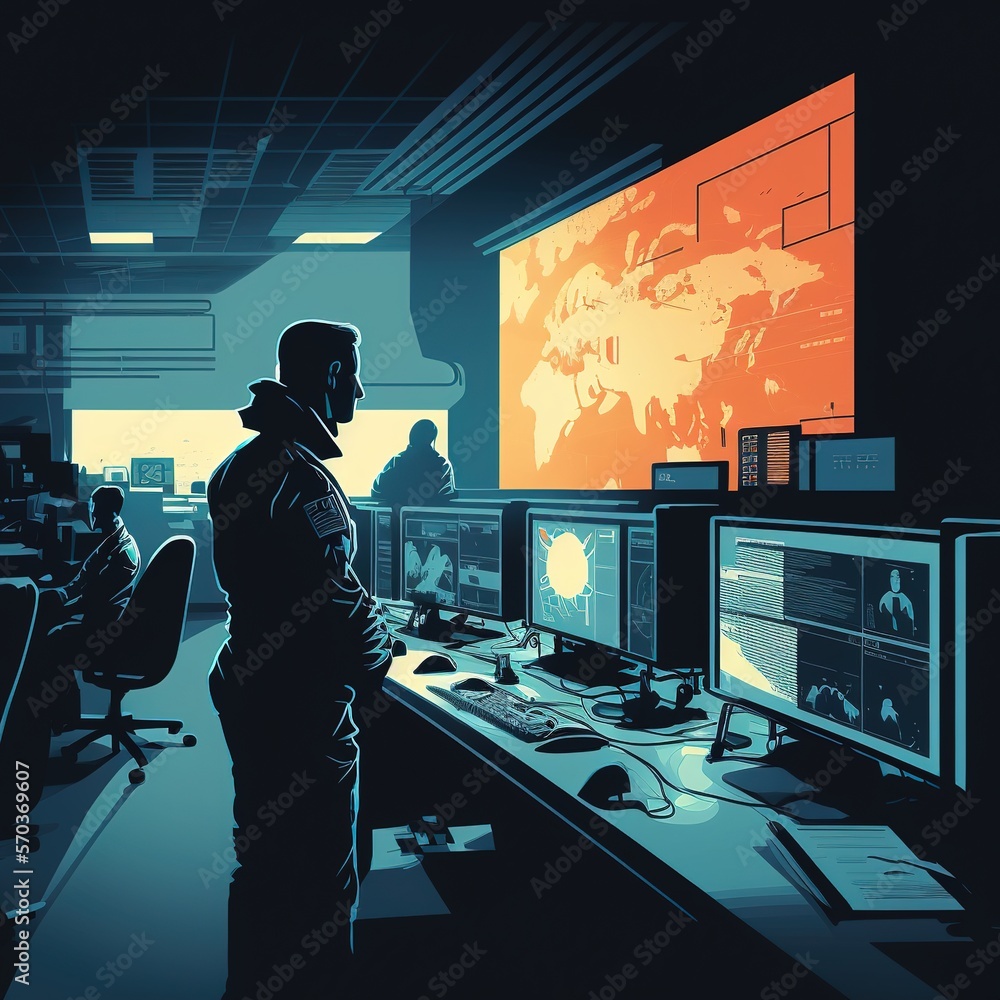 security operations centre. Secret intelligence service concept art ...