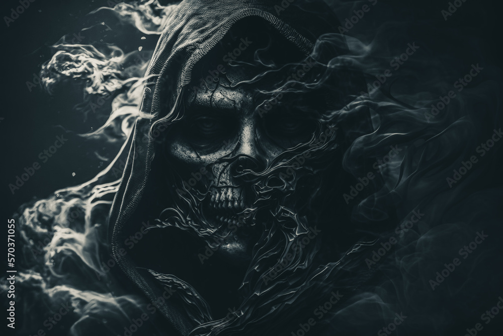 Photo & Art Print evil face with smoke in the darkness. Generative AI, Marc Andreu