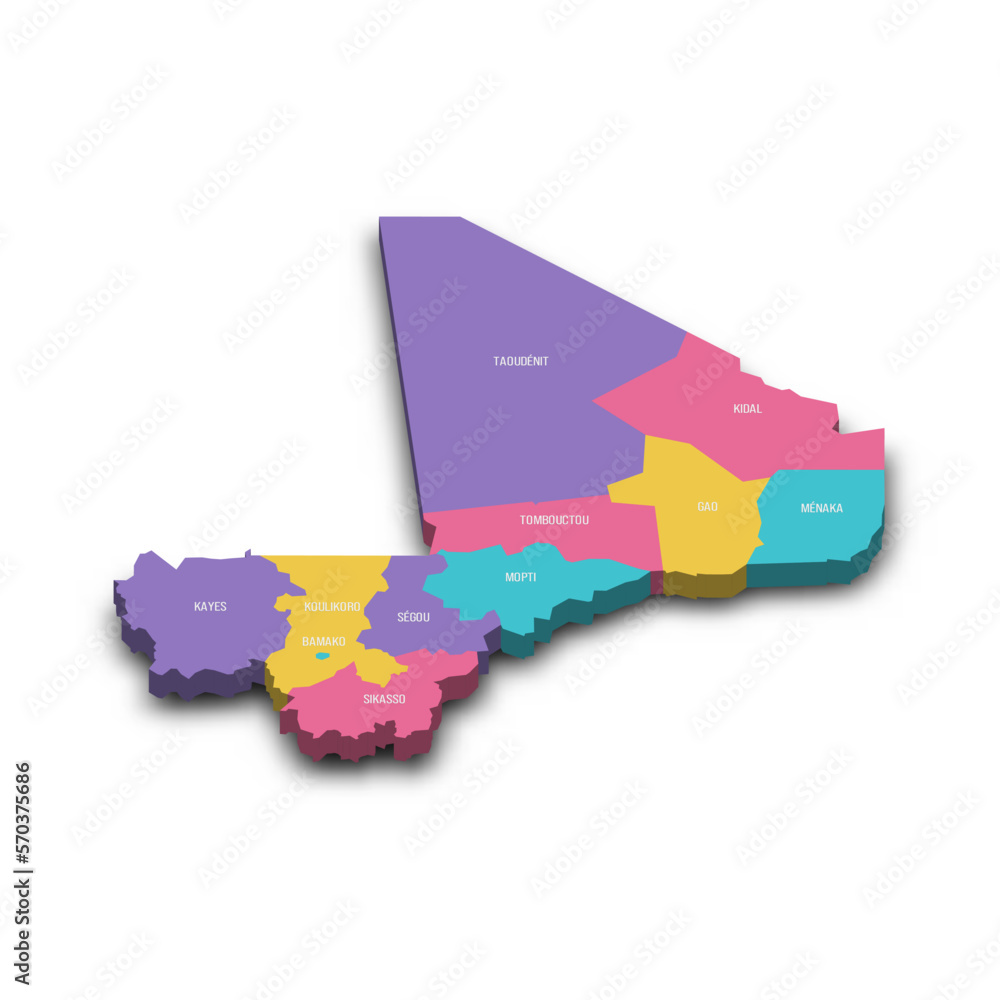 Mali political map of administrative divisions - regions and capital ...
