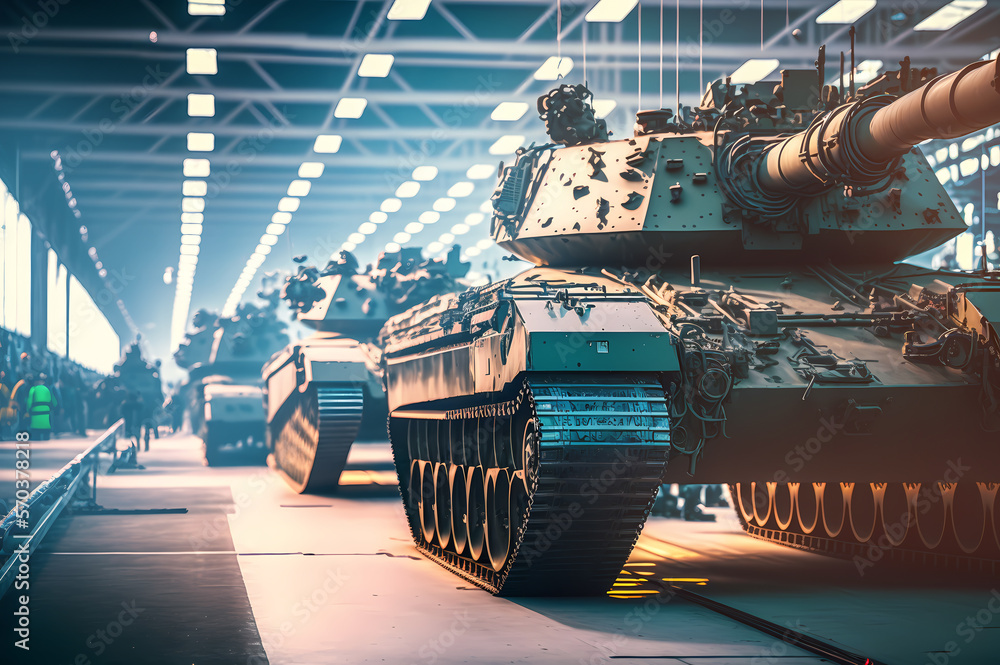 Modern Military battle tank getting ready on mission, sunlight. Modern ...