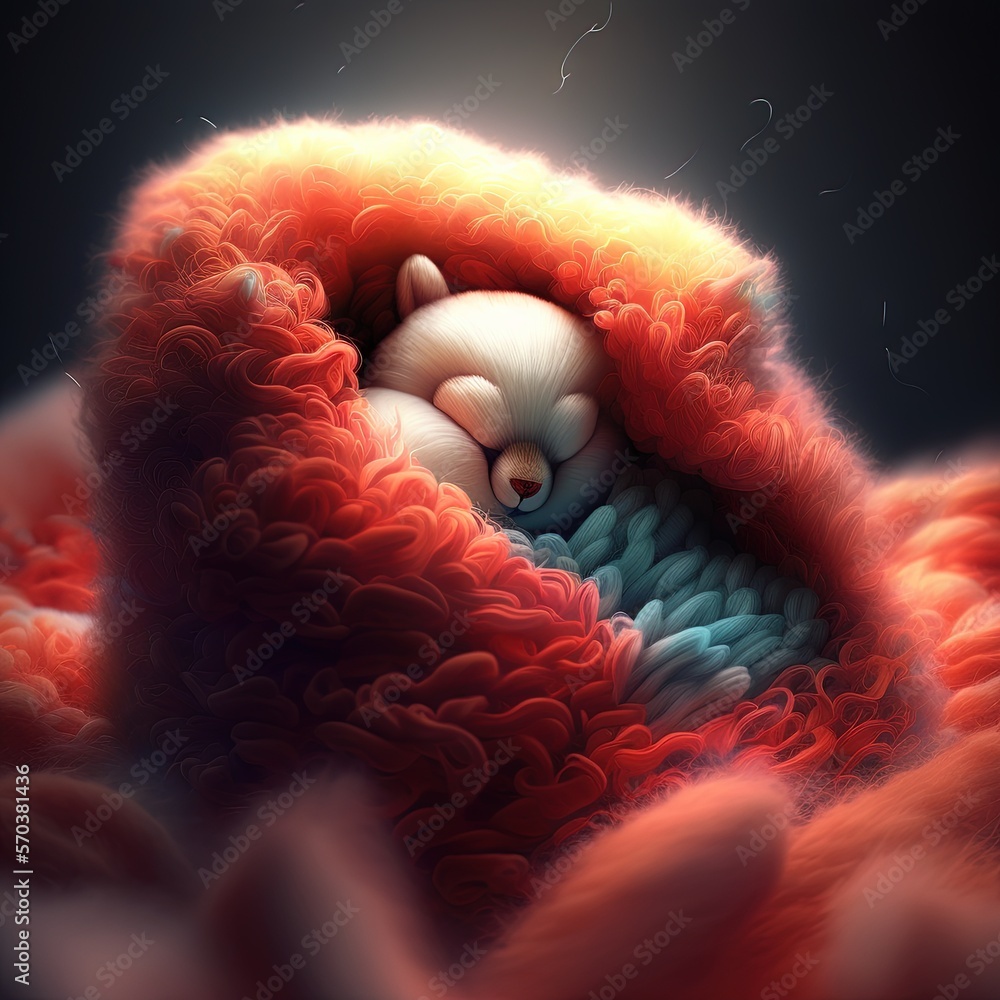 a digital painting of a bear wrapped in a blanket with a sleeping baby ...