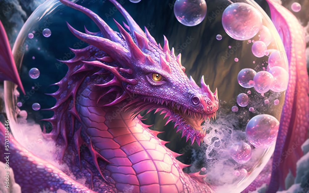 Beautiful dreamy pink dragon the color of bubble gum blowing bubbles ...