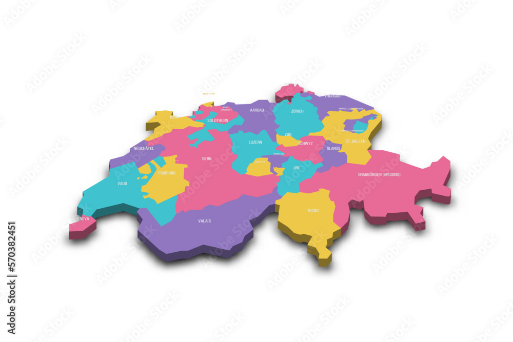 Switzerland political map of administrative divisions - cantons ...