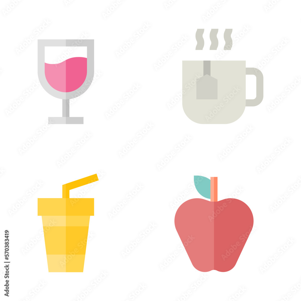Food & Drink icons set = cocktail, tea, soda, apple fruit. Perfect for ...