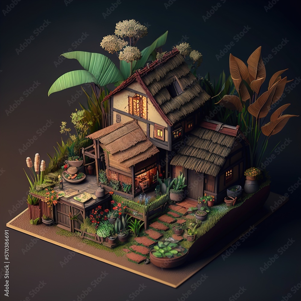 Isometric Diorama Malay village house style. Generative AI Stock ...