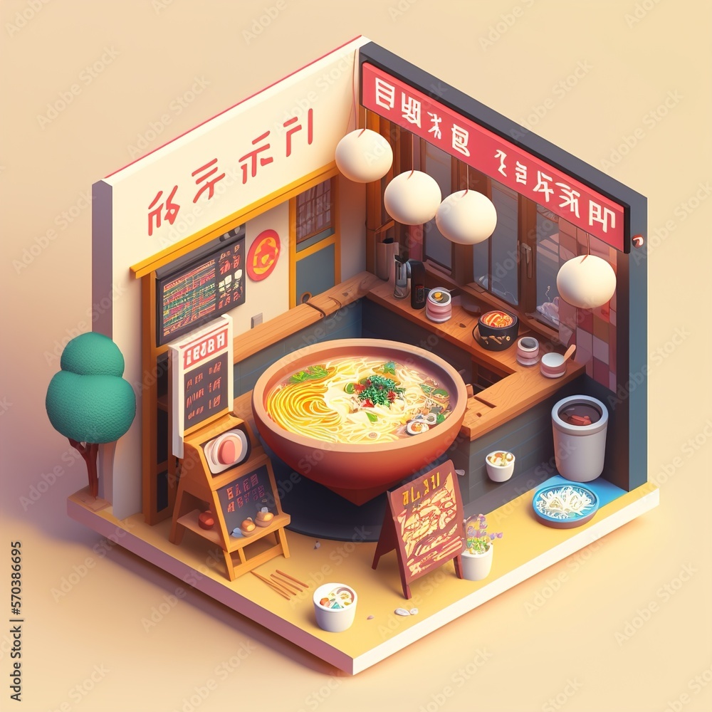 Isometric diorama ramen shop anime style. Generative AI Stock ...