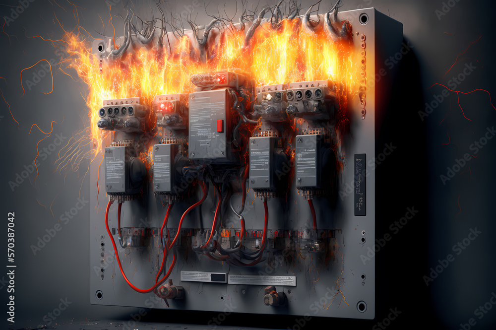Industrial Electrical panel on fire, short circuit and junction cable ...