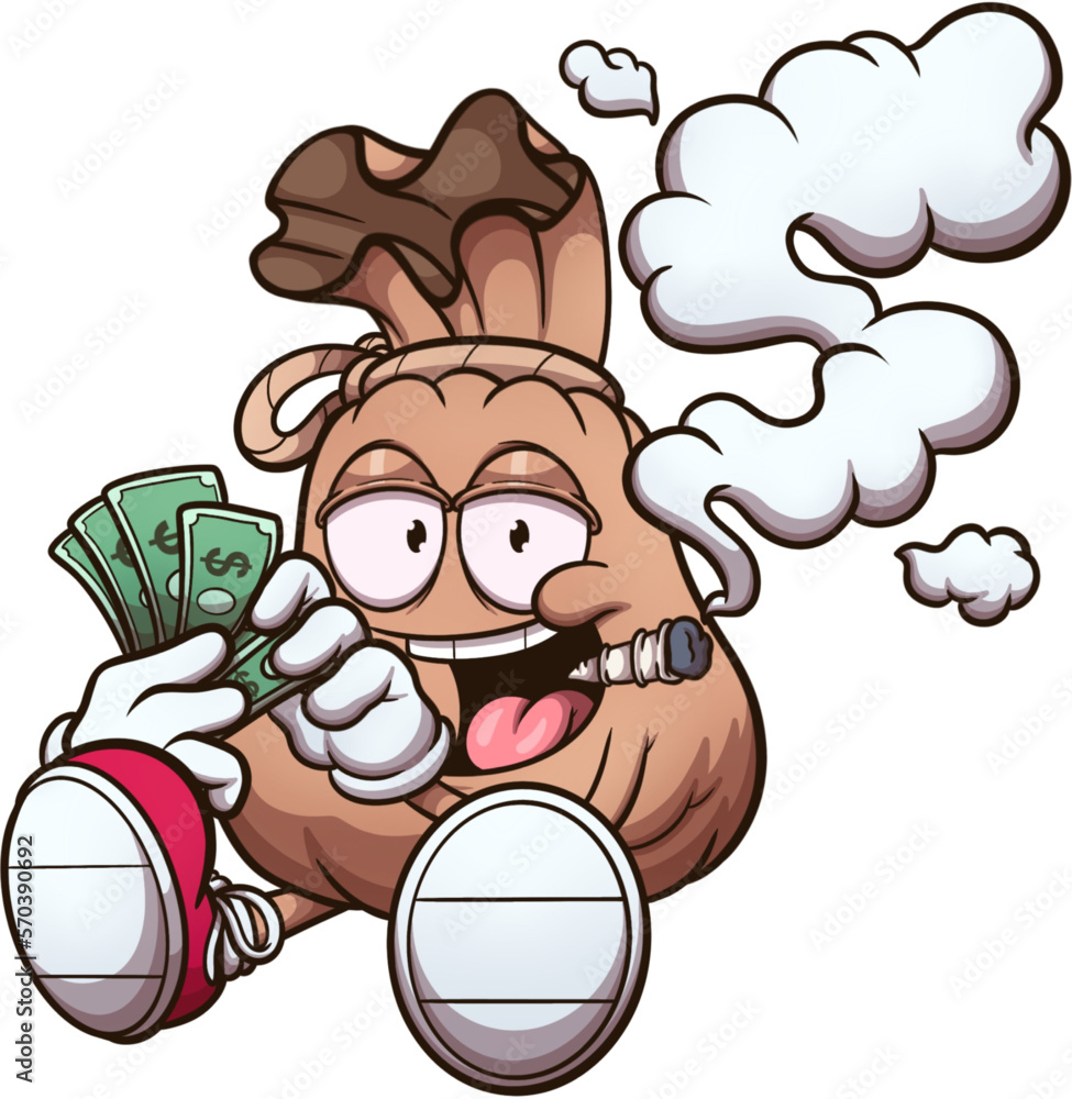 Money bag smoking a joint. Vector clip art illustration with simple ...
