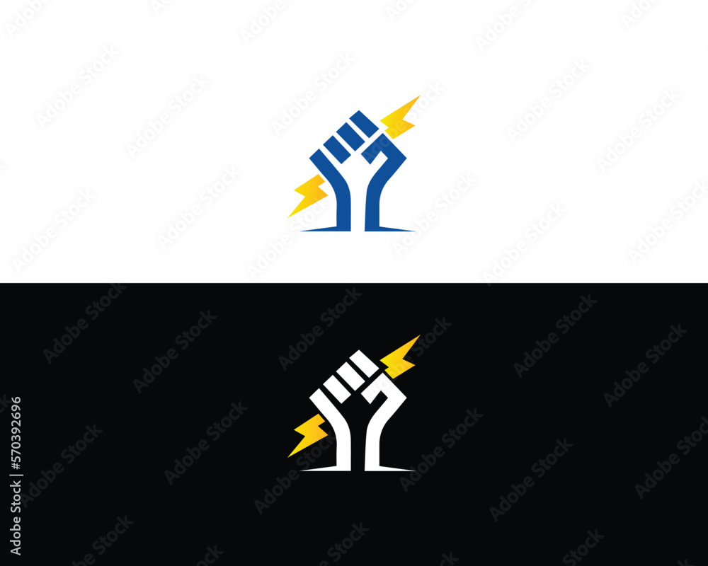 Hand Holding Lightning Bolt Glyph Logo Design Icon Modern Vector ...
