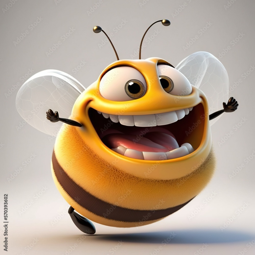 a cartoon bee with a big smile on its face and arms, with its mouth ...