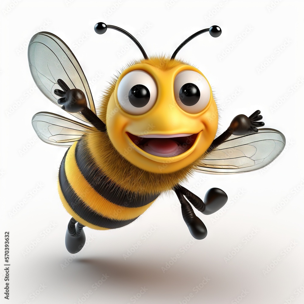 a cartoon bee with a happy face is flying in the air with its legs ...