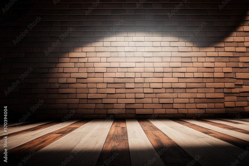 Wooden floor in perspective with a contemporary brick wall as a ...