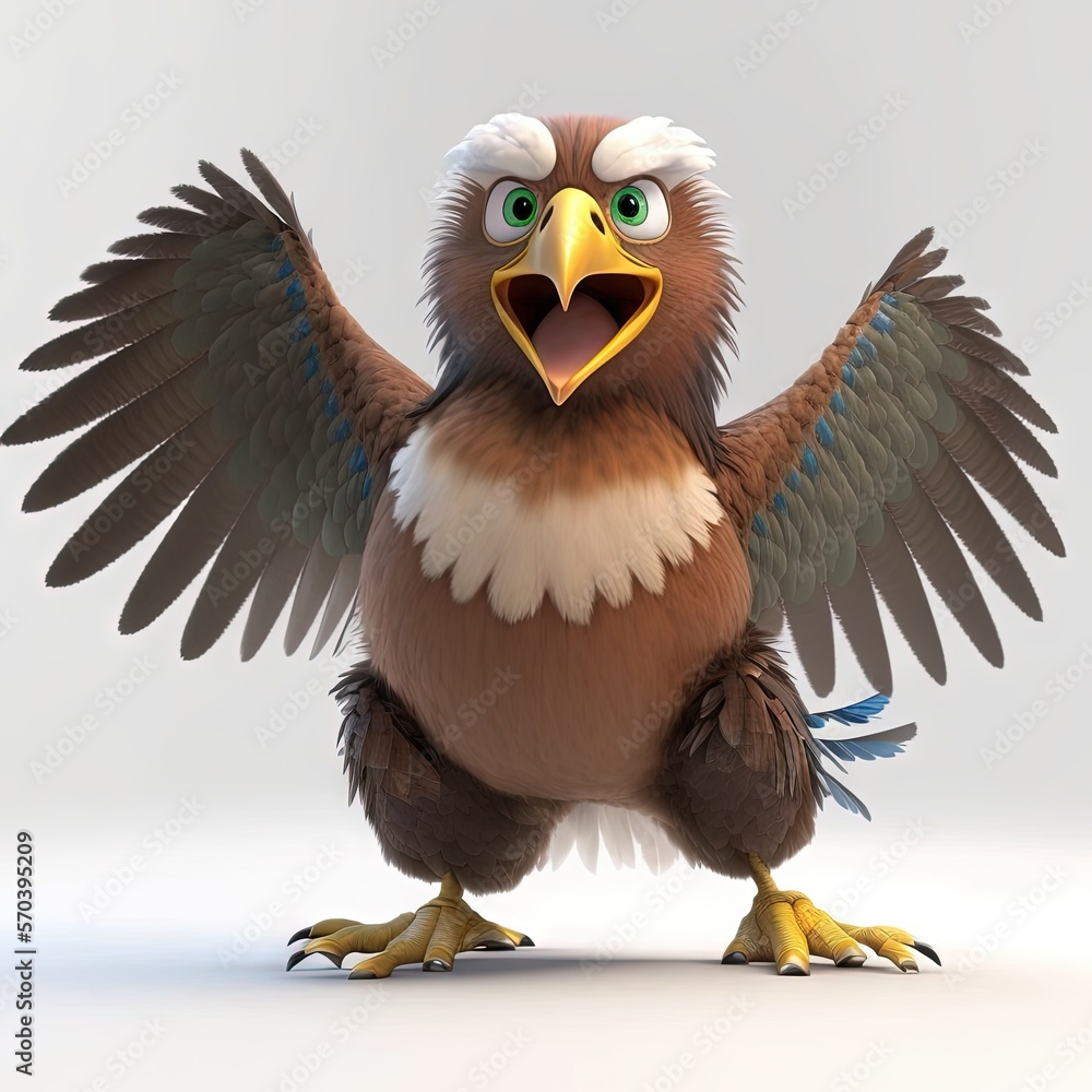 a cartoon bird with wings spread out and a surprised look on its face ...