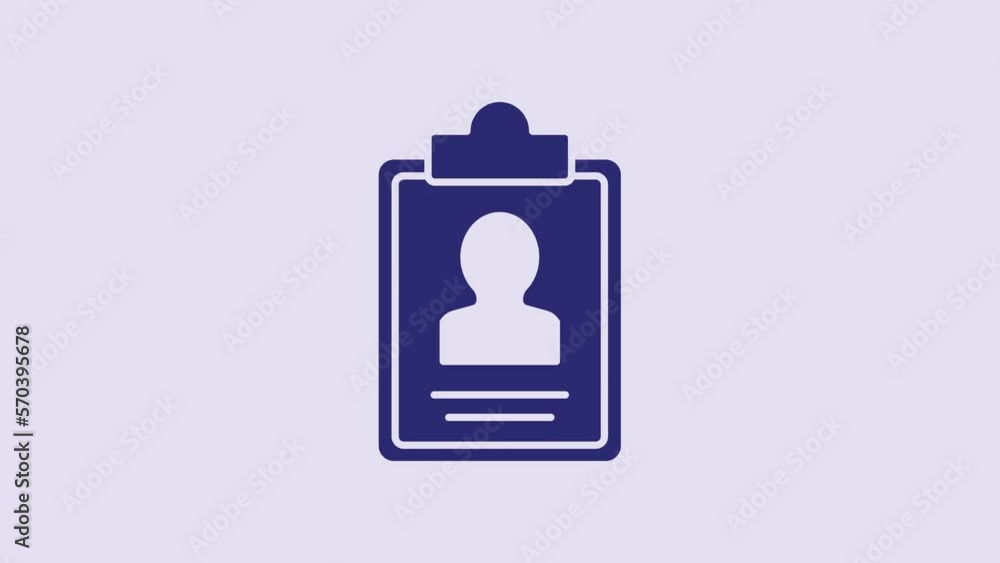 Blue Clipboard with resume icon isolated on purple background. CV ...