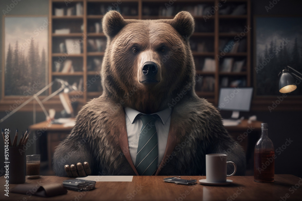 Portrait of a Bear Dressed in a Formal Business Suit at The Office ...