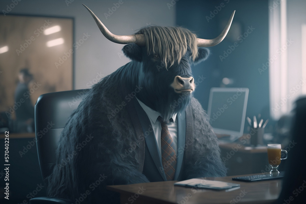 Portrait of a Buffalo Dressed in a Formal Business Suit at The Office ...