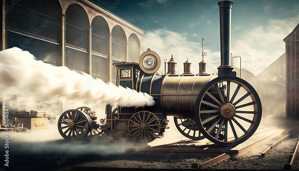 a steam engine train traveling down train tracks next to a tall ...