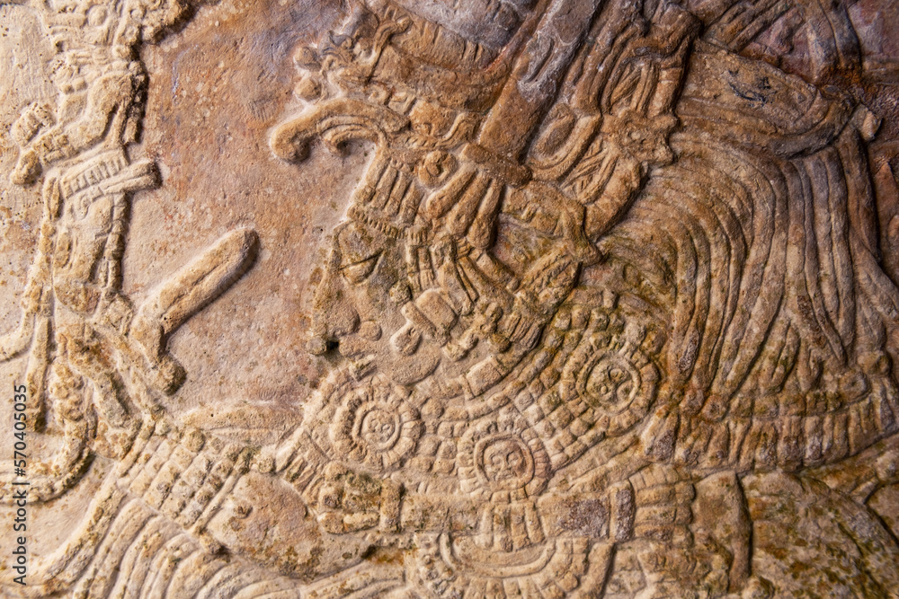 Photo & Art Print Bas relief carving of mayan ruler king in tombstone ...