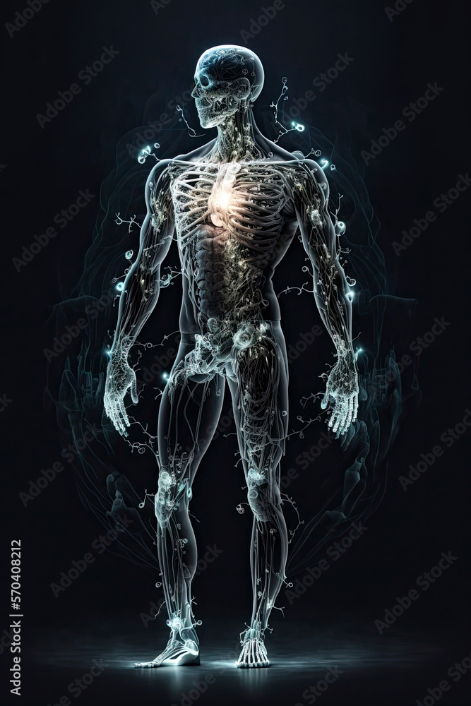 anatomical structure of human body cyborg of future with artificial ...