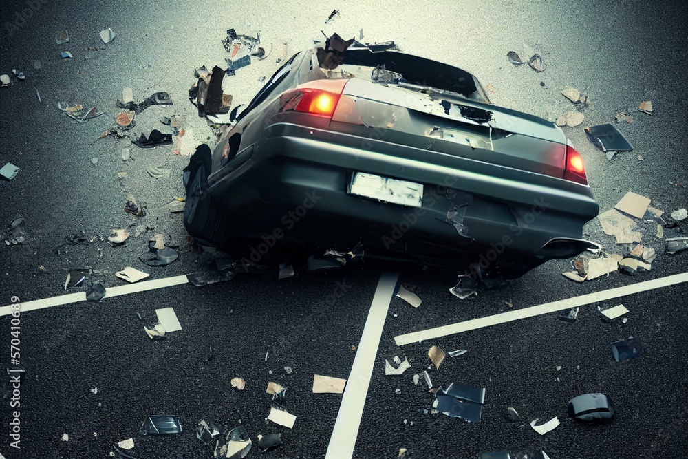 The shards of automotive glass in the accident, lying on the pavement ...