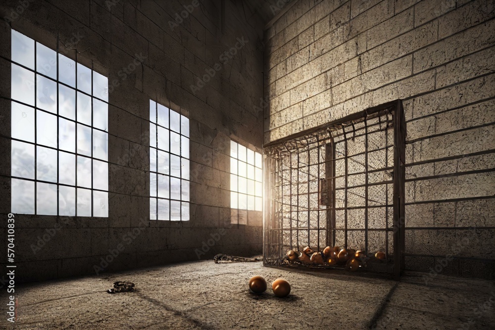 Prison with broken prison bars after prisoner escape and leaves prison ...