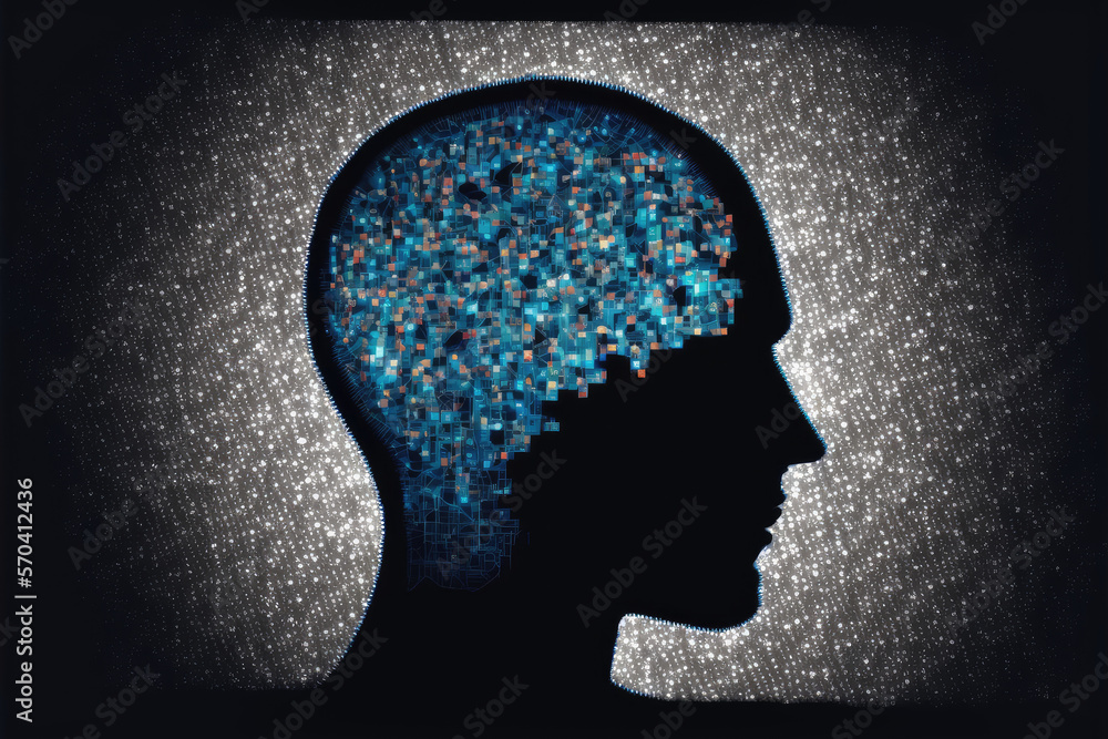 Genius human head with AI brain artificial intelligence virtual ...