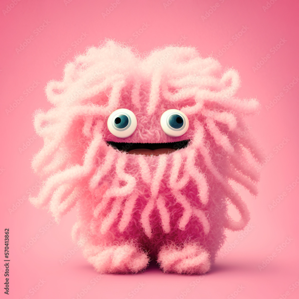 Cute happy monster smiling. Kawaii furry friendly pink monster with big ...