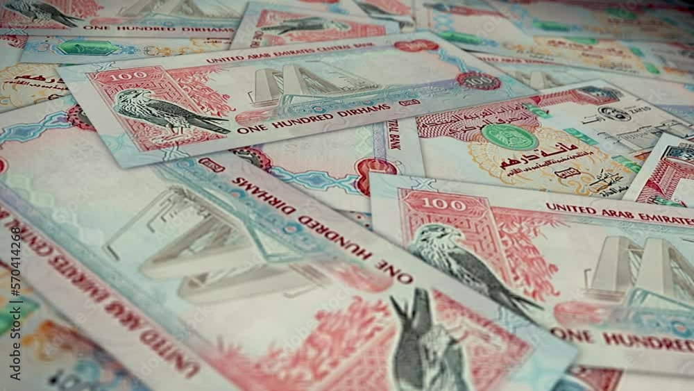 Arab Emirates Dirhams banknote. 100 dirhams. 100 AED. close-up shot of ...