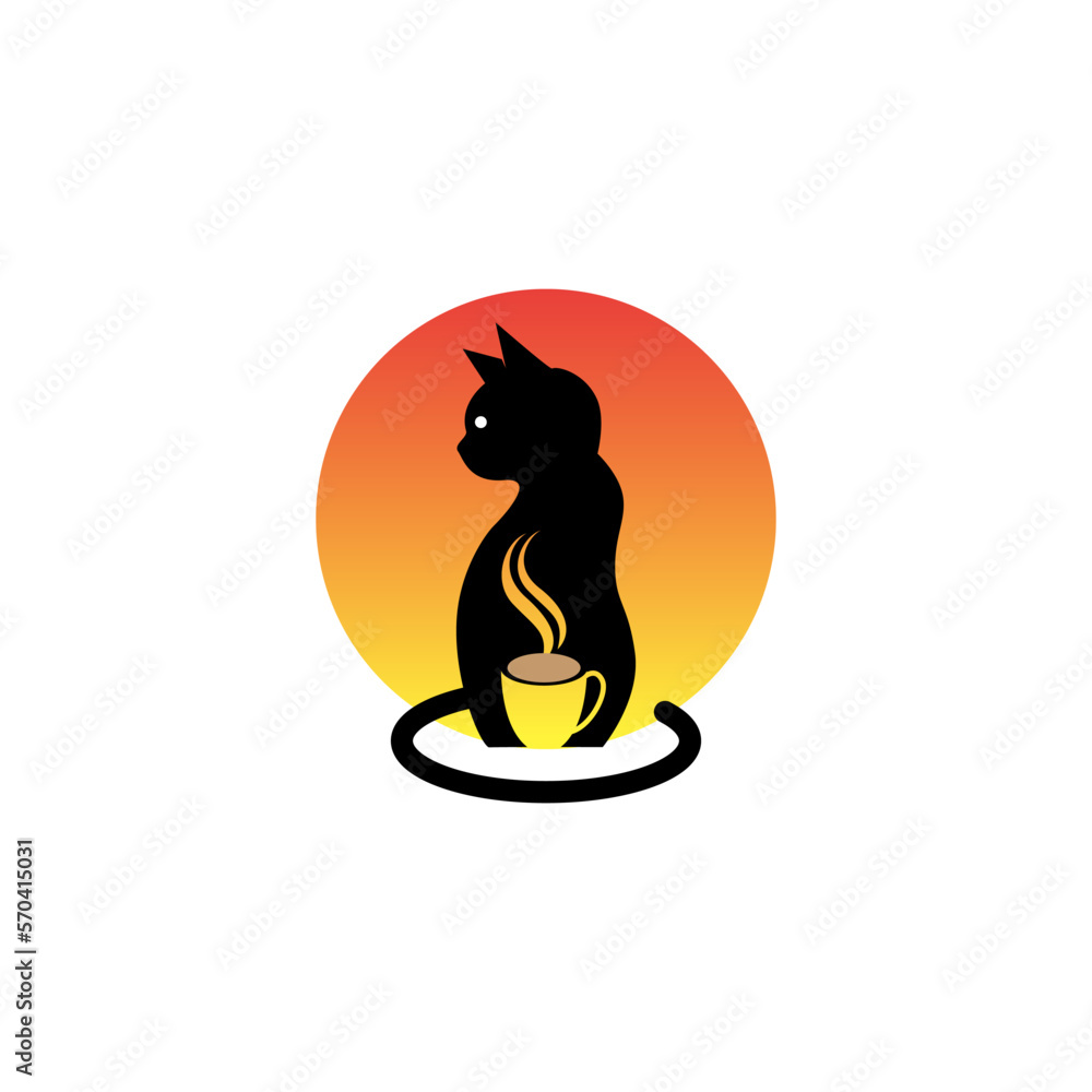 vector illustration of a cat and a coffee cup for an icon, symbol or ...
