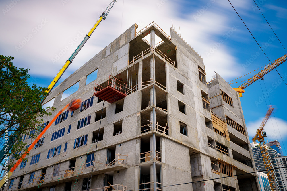 Building construction site Miami Brickell. Stages inspection. Long ...
