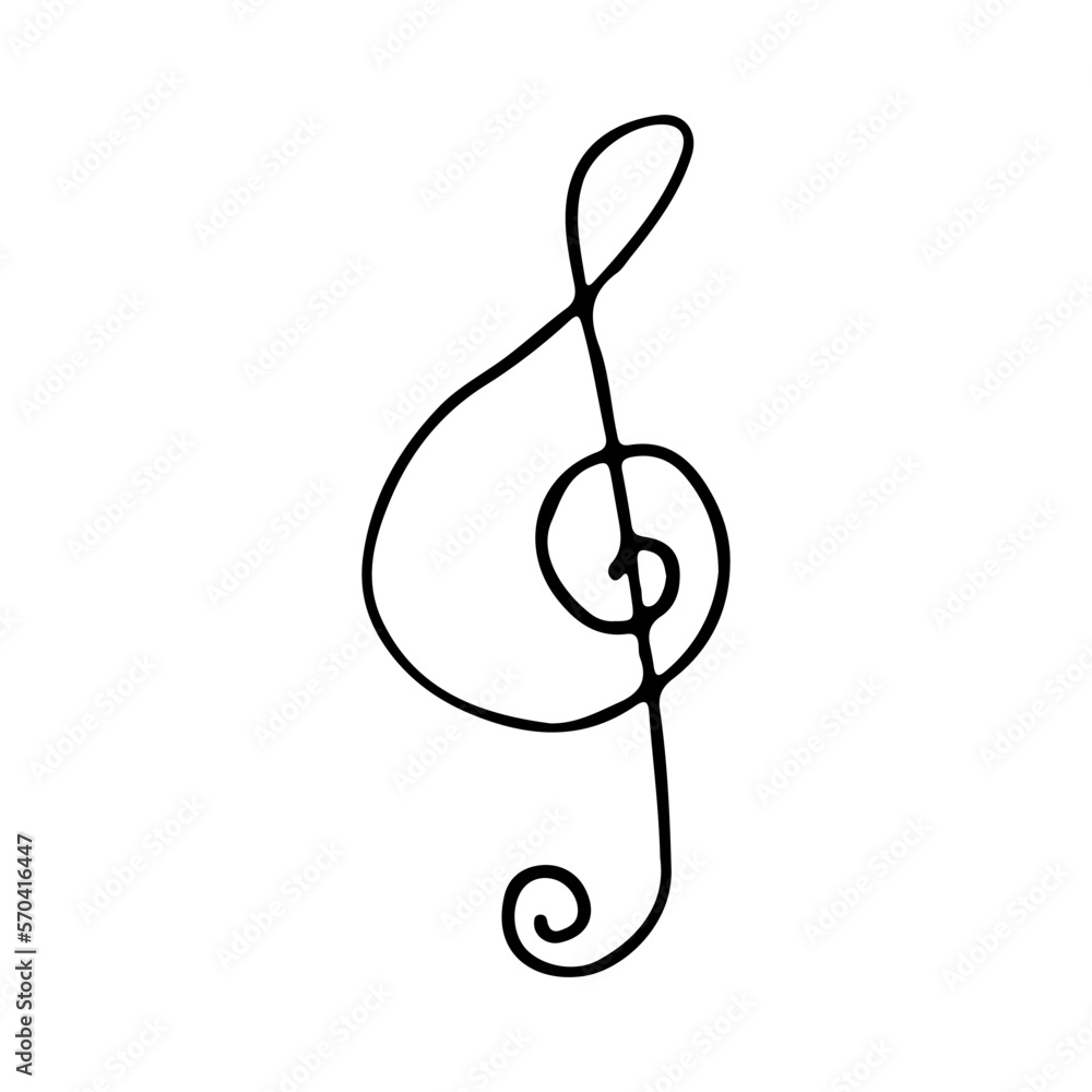 Vecteur Stock Treble g clef symbol. Doodle style drawn treble clef ...