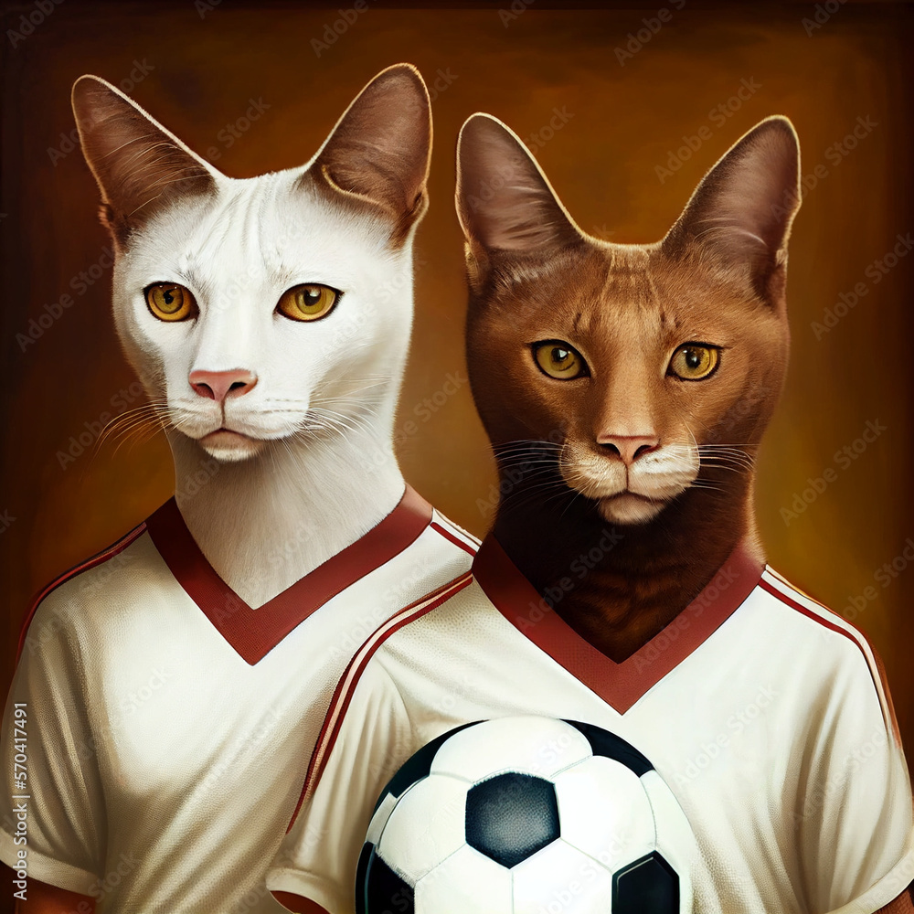 cats as football aka soccer players , generative ai Stock Illustration ...
