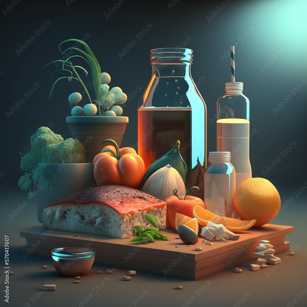 Generative Ai conceptual healthy food 3d illustration, good fresh ...