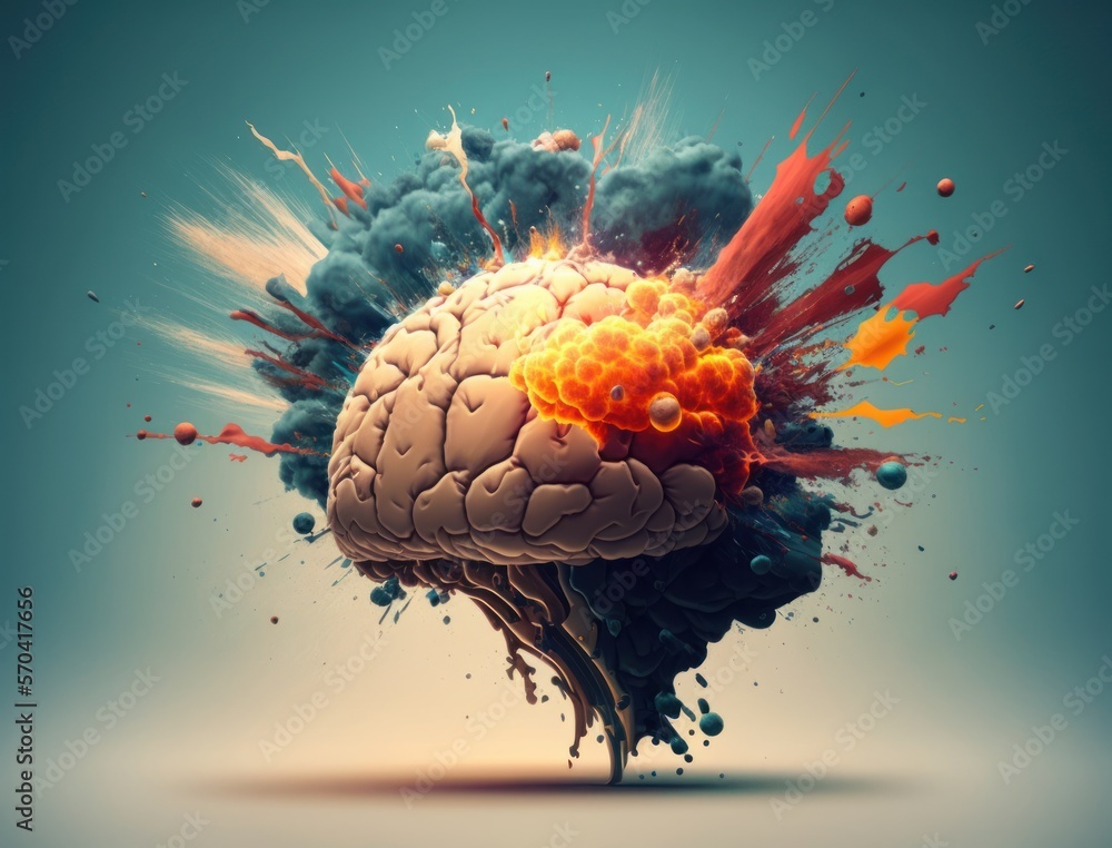 Human brain exploding on a solid background. mind blown concept. AI ...