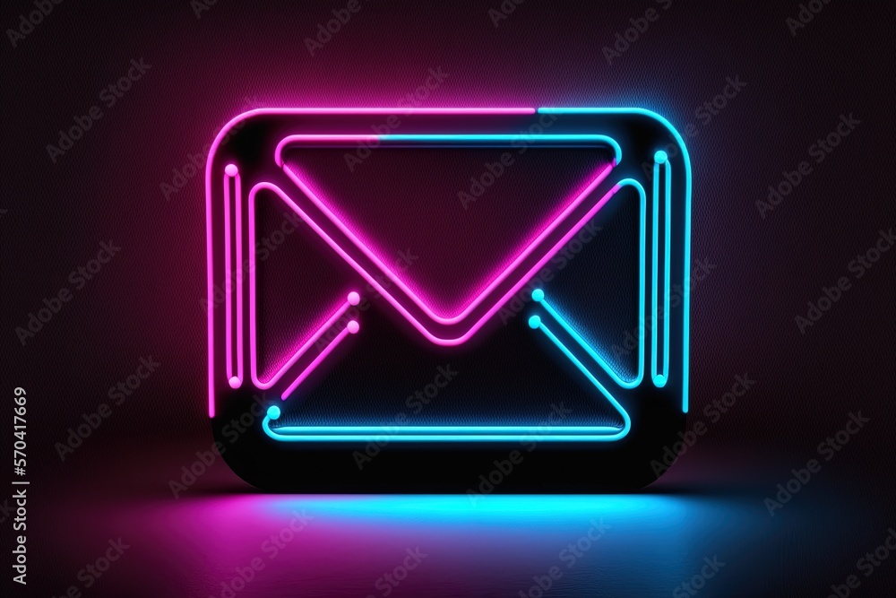 Icon of an email message in pink and blue neon light. Technology ...