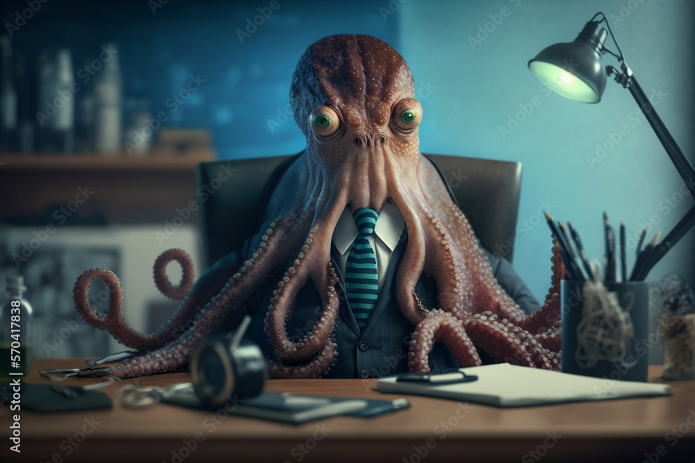 Portrait of an Octopus Dressed in a Formal Business Suit at The Office ...