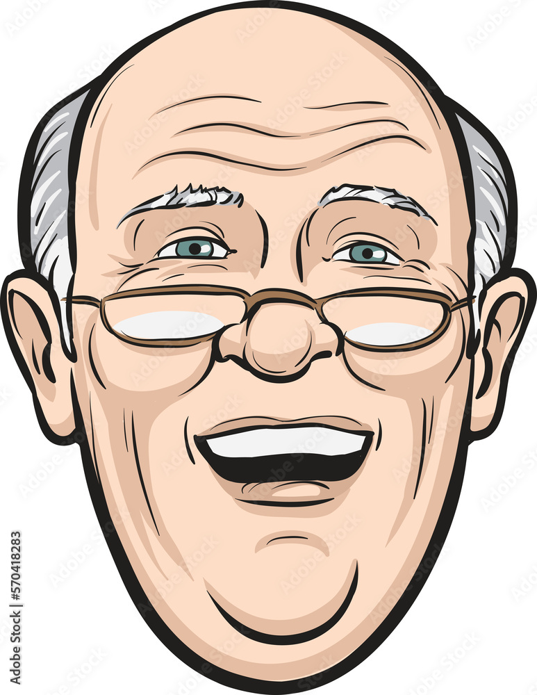 ภาพประกอบสต็อก laughing senior man isolated head - PNG image with ...