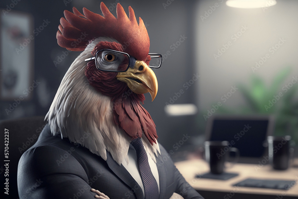Portrait of a Rooster Dressed in a Formal Business Suit at The Office ...