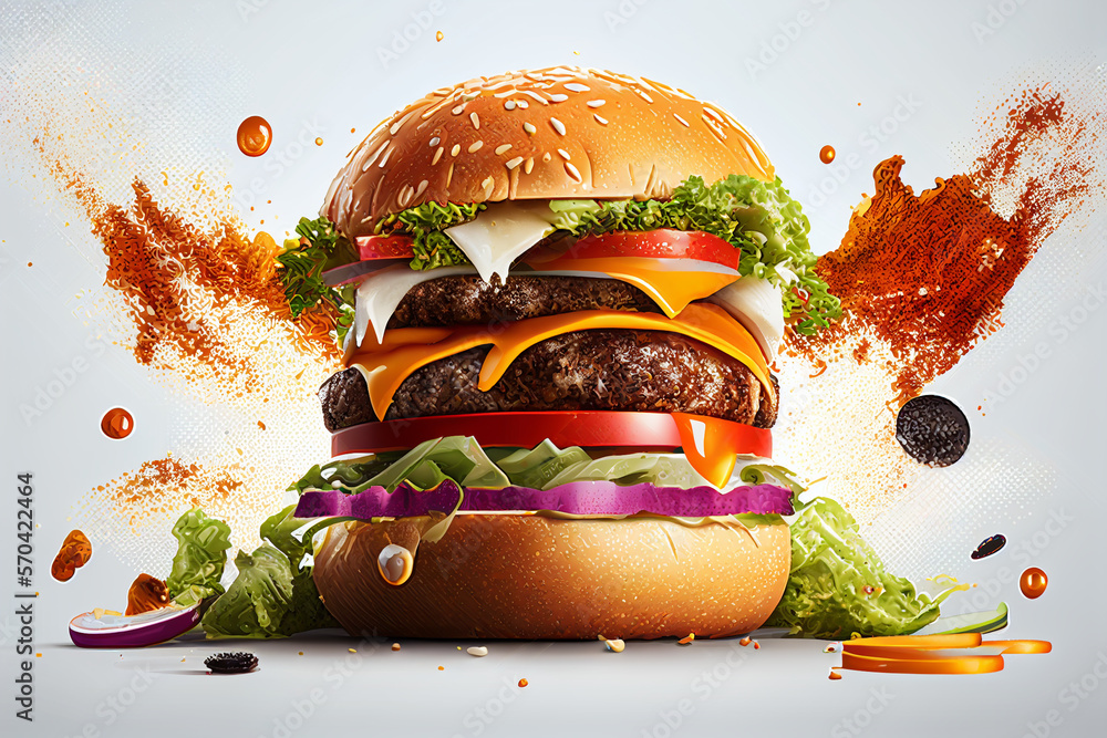 Burger poster for menu restaurant. Burger design style promotional fast ...