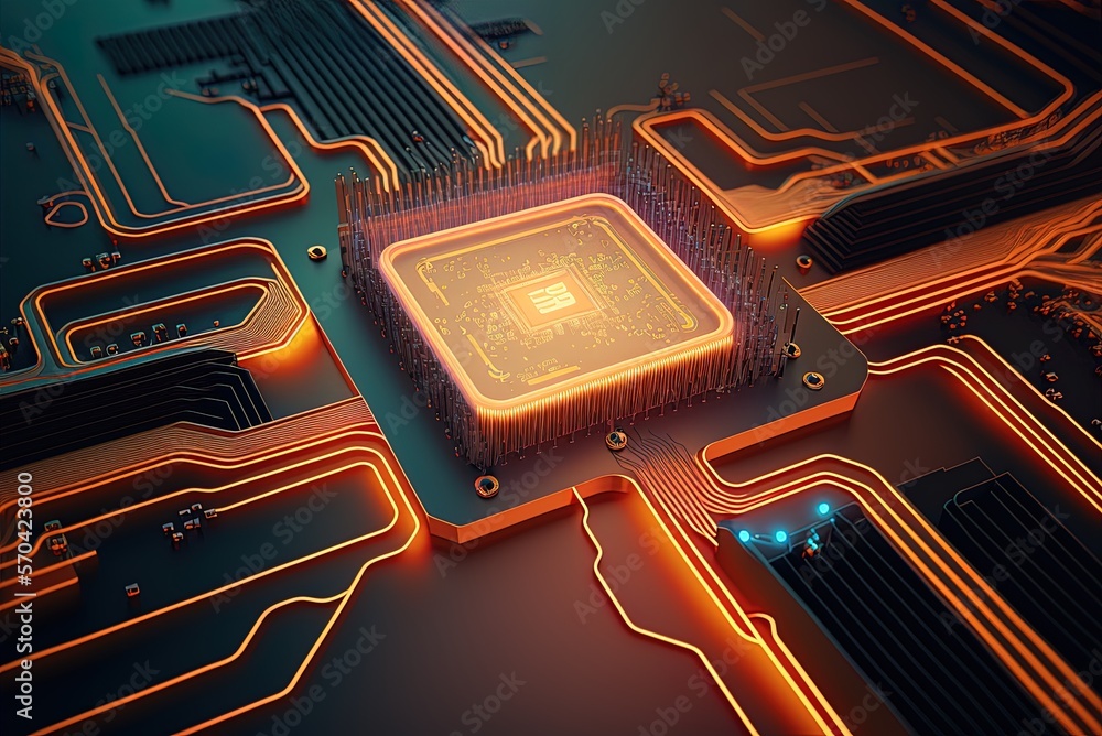 Microchip with a user icon represents a social technology concept ...