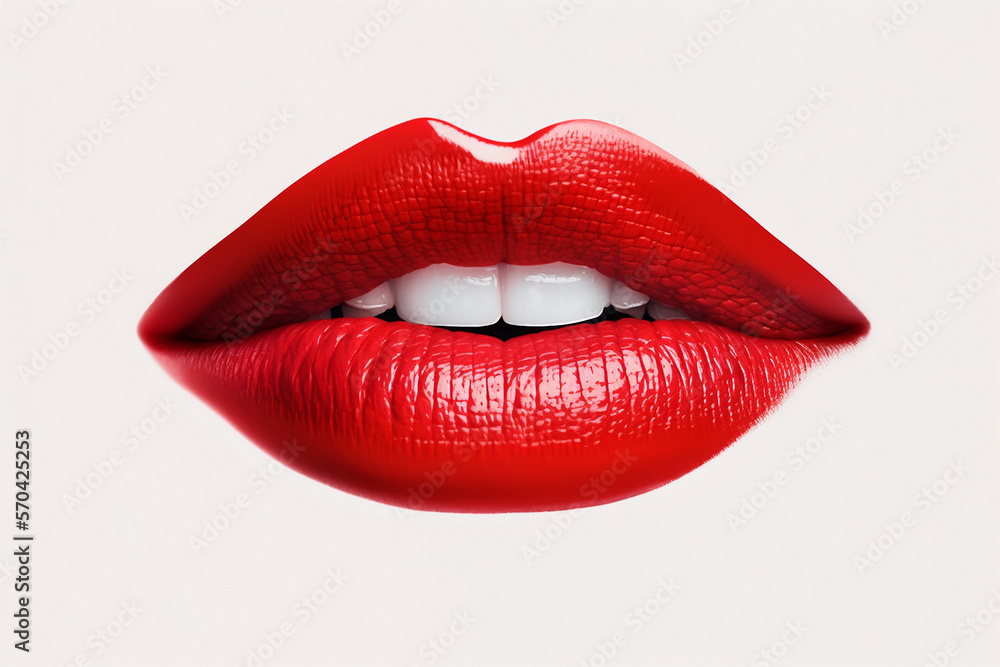 Female red lips on white background. generative AI Stock Illustration ...