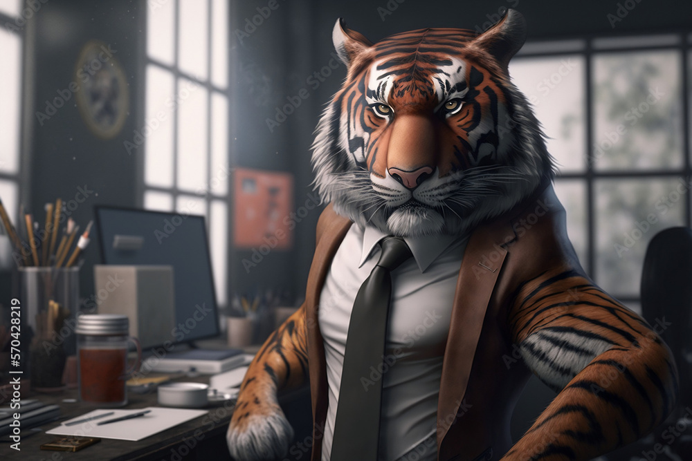 Portrait of a Tiger Dressed in a Formal Business Suit at The Office ...