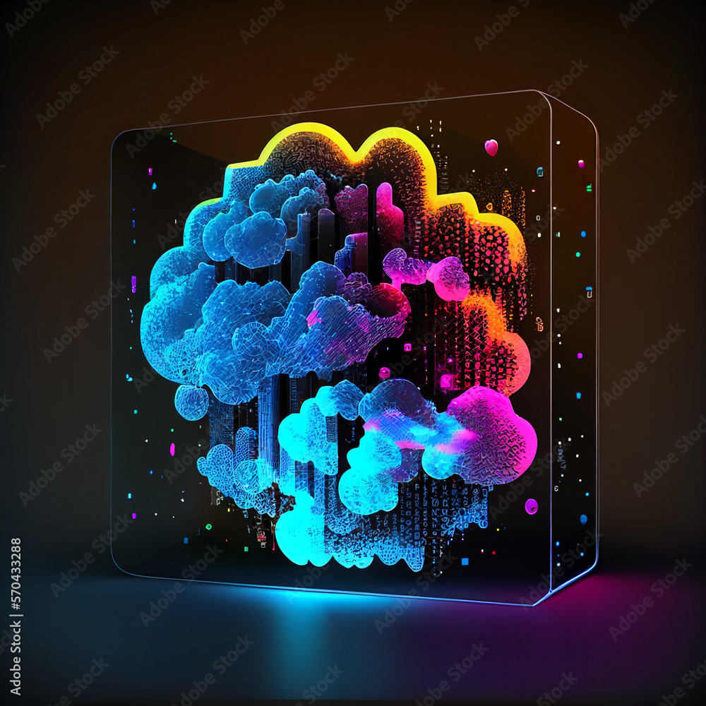Glowing Cloud symbol technology design, exploding panel with cloud ...