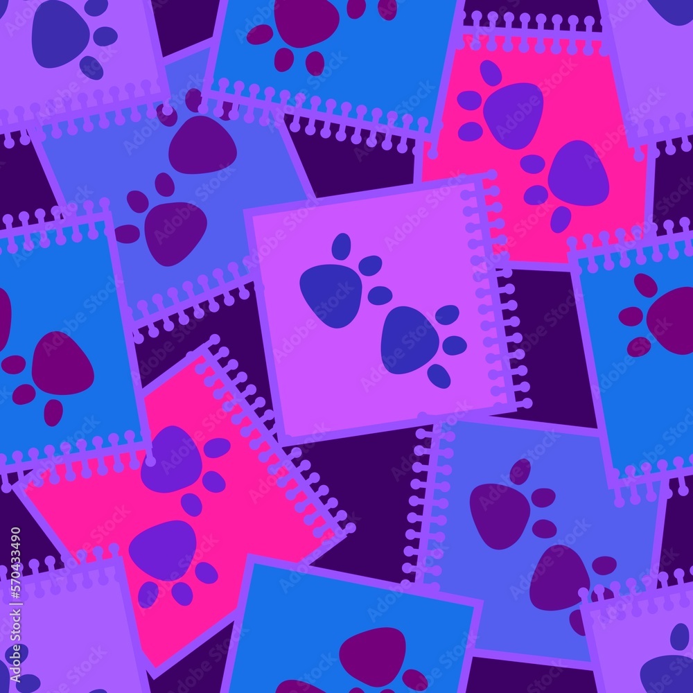 Cartoon animals seamless footprints dig and cat and polka dots and ...