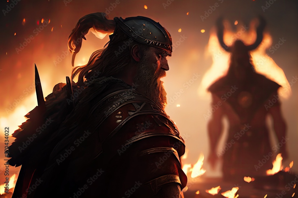 Vikings, Normans warriors and generals fighting on the battlefield, epic battle scene ...