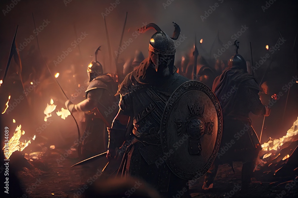 Vikings, Normans warriors and generals fighting on the battlefield ...