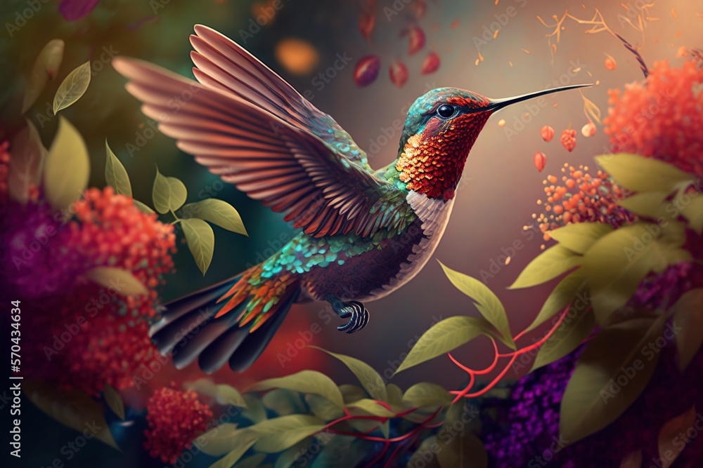 Delightfully beautiful bird hummingbird in flight, concept of Colorful ...