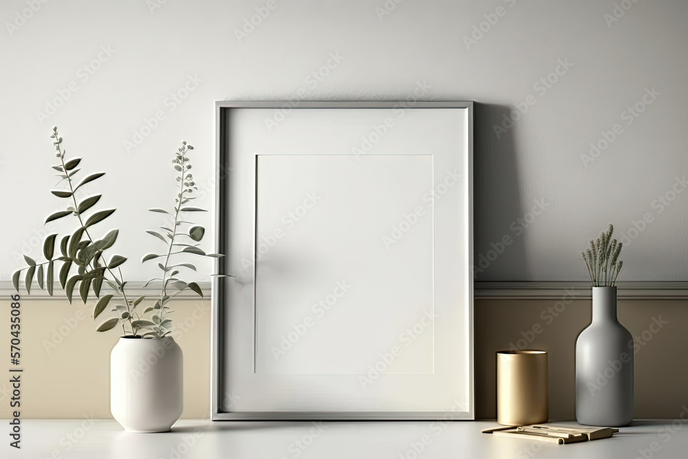 Un cadre photo simple maquette minimaliste sur un mur vide. Idéal pour ...