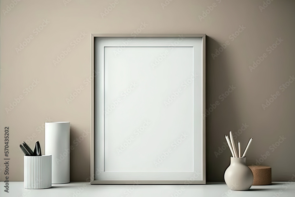 Un cadre photo simple maquette minimaliste sur un mur vide. Idéal pour ...