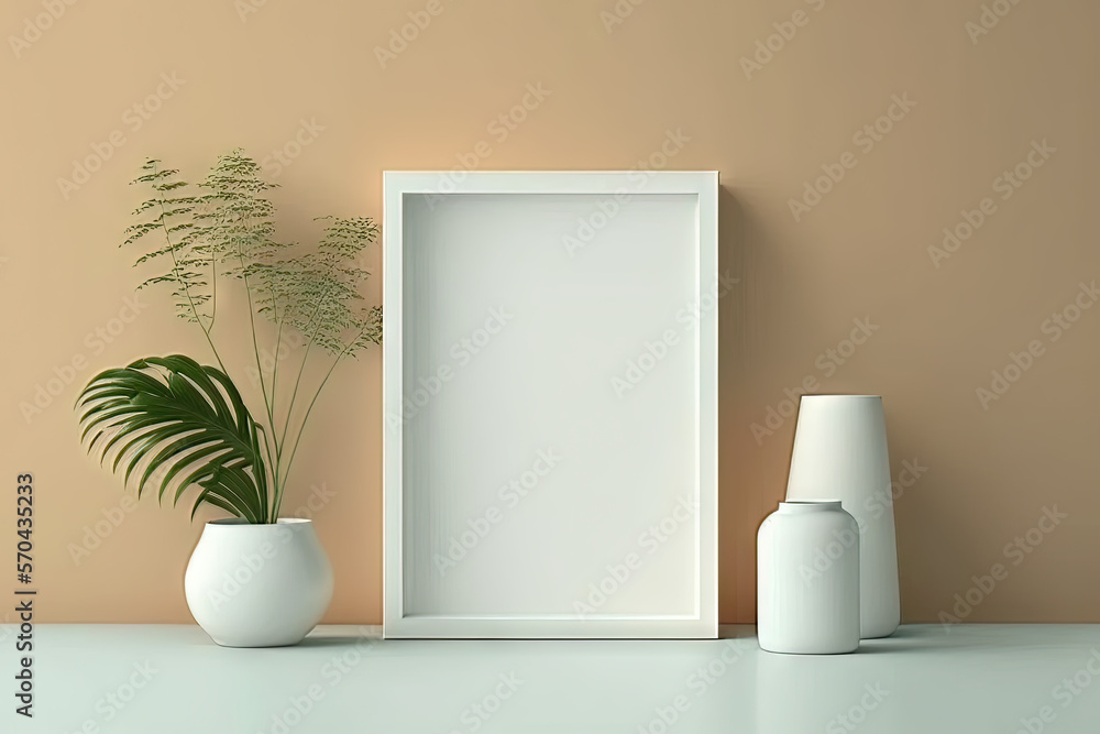 Un cadre photo simple maquette minimaliste sur un mur vide. Idéal pour ...